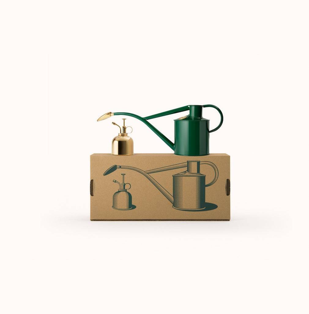 Haws Classic Watering Gift Set - Green & Brass | Watering Can & Mister